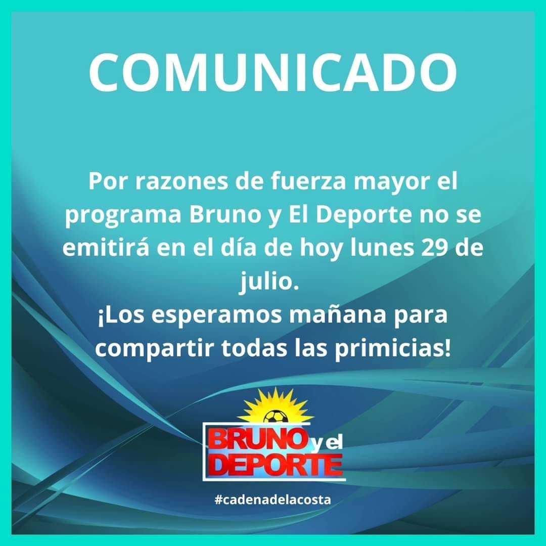 Comunicado de Bruno y El Deporte radio Acuario FM 94.9. - Bruno y el Deporte
